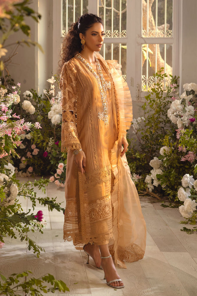 Roha Sand - Gold Shirt and Pants | Annus Abrar - Women's clothing Designer